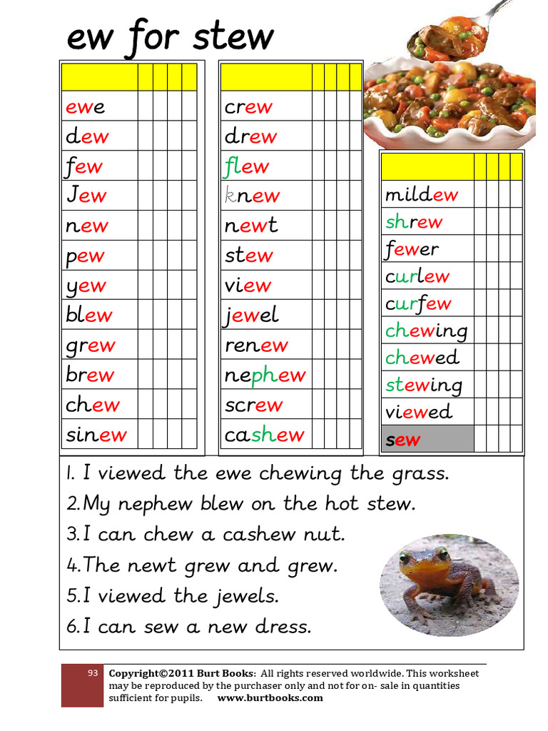 Phonic Worksheets Ew As in Stew | PDF