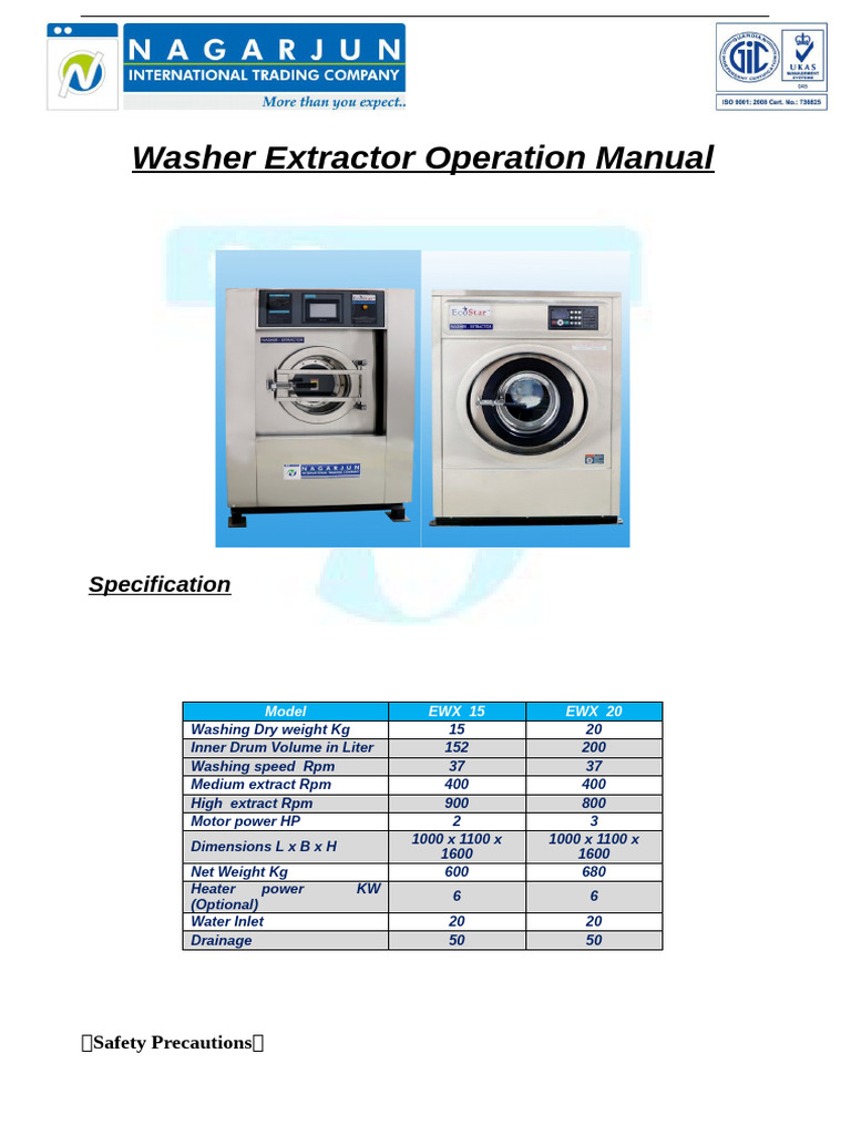 Washer-Extractor Manual | PDF | Power Inverter | Washing Machine