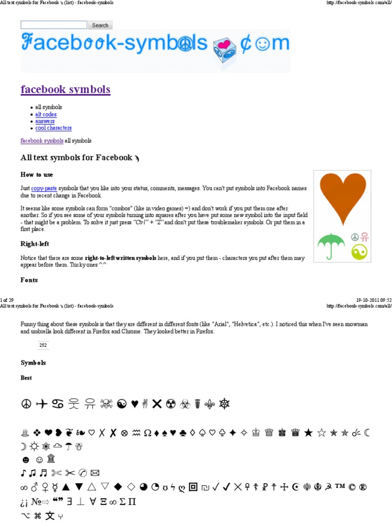 All text symbols for Facebook ϡ (list) - facebook-symbols | PDF ...