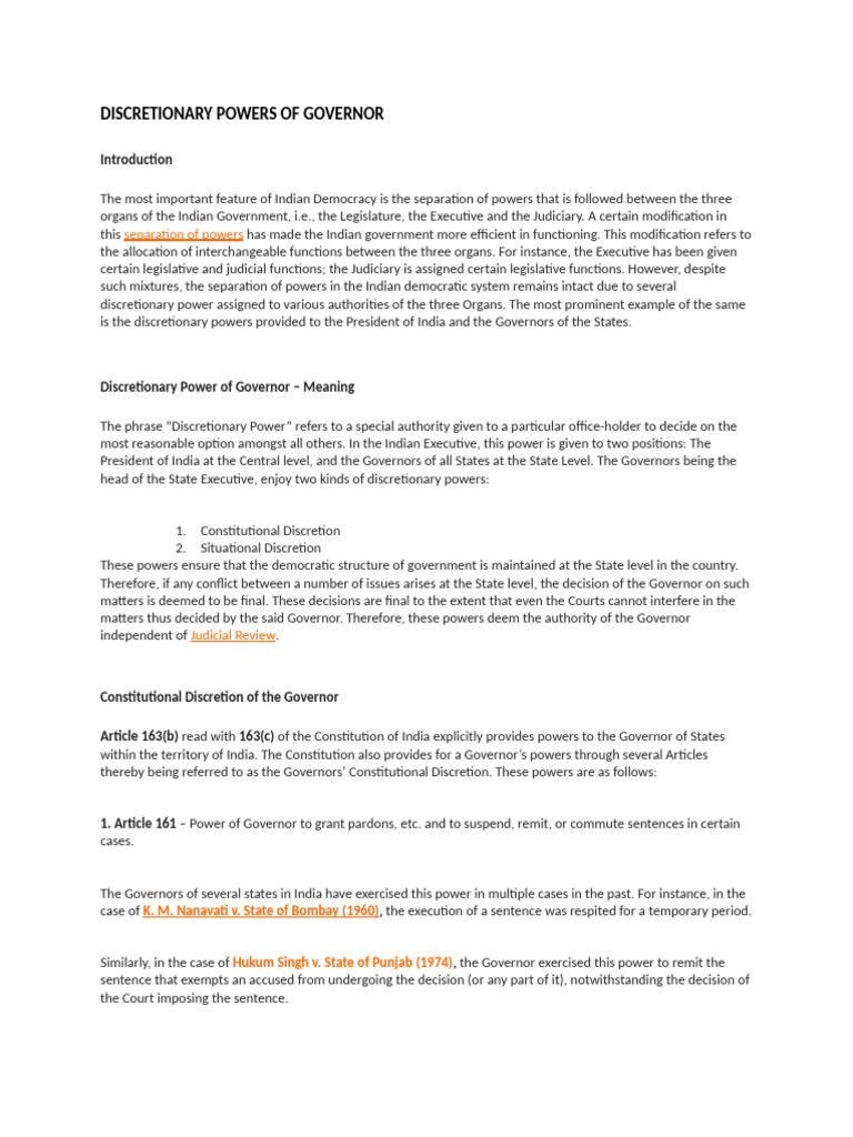 discretionary power governor | PDF | Separation Of Powers | Pardon