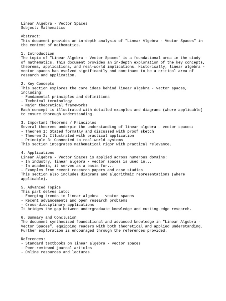 Linear Algebra - Vector Spaces | PDF