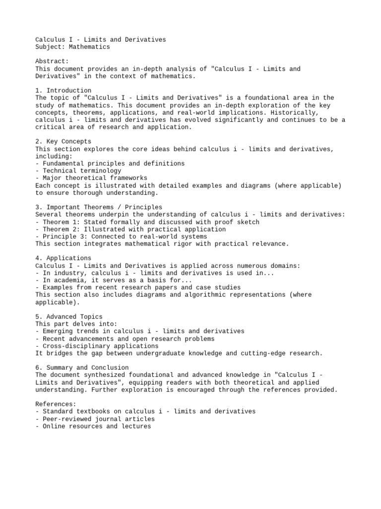 Calculus I - Limits and Derivatives | PDF