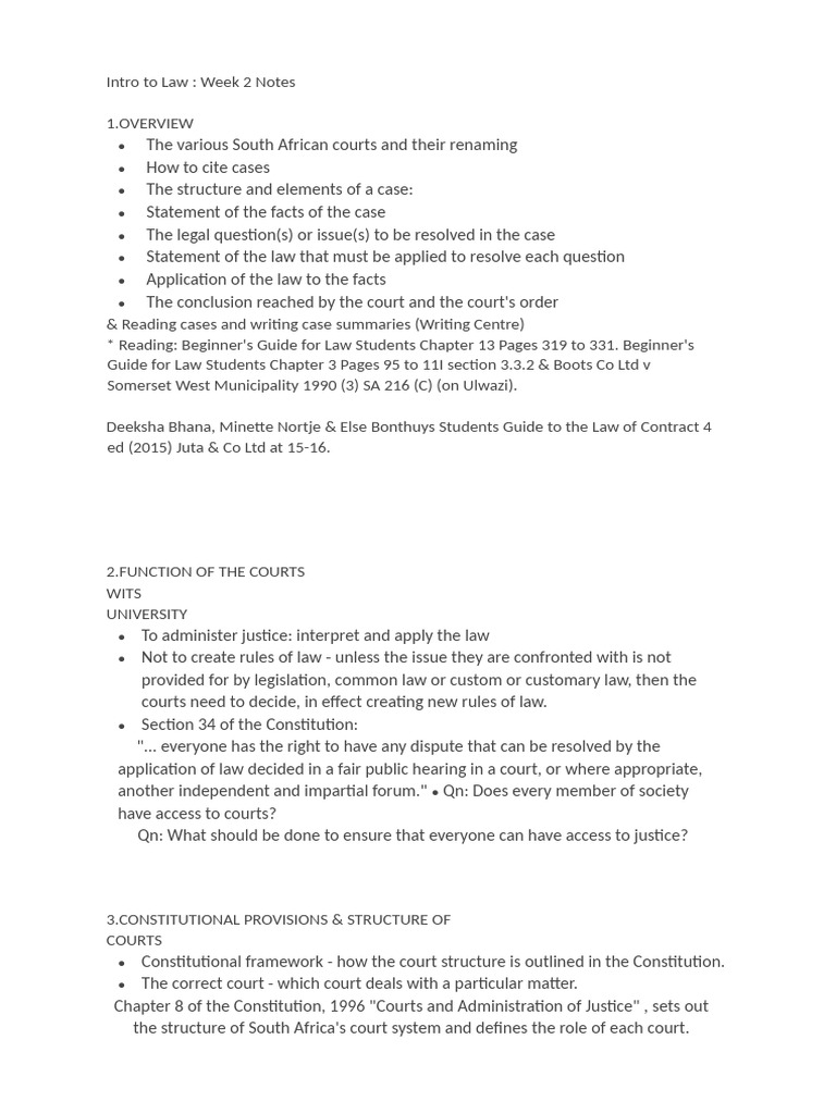 Intro To Law Week 2 Notes | PDF | Supreme Courts | Justice
