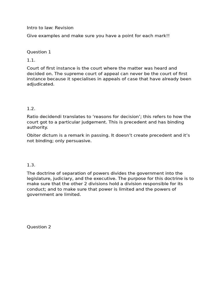Intro To Law Test 1 Revision | PDF