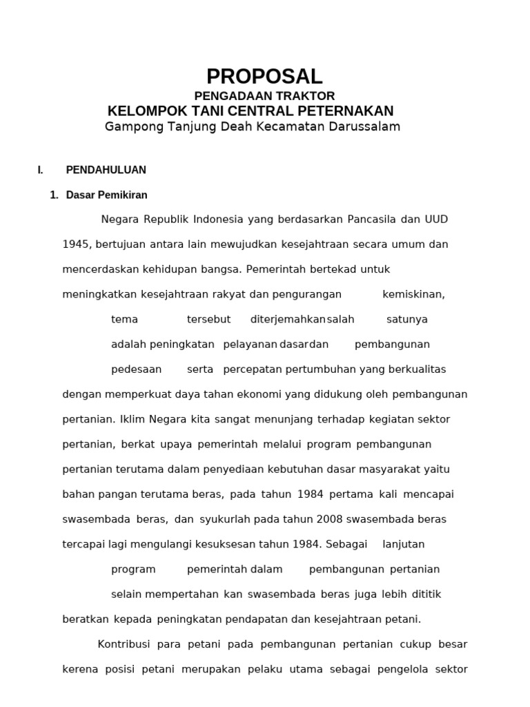 PROPOSAL Kelompok Tani Pengajuan Traktor Central Pertanian | PDF