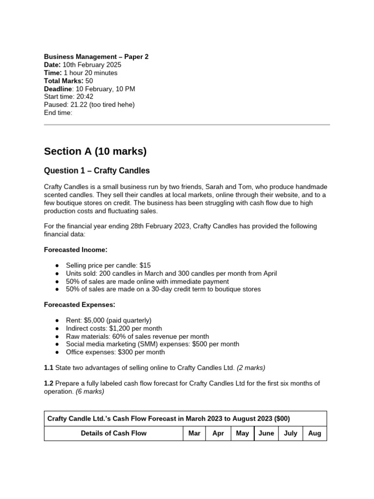 Business Management Exam Paper 2025 | PDF | Streaming Media | Profit ...