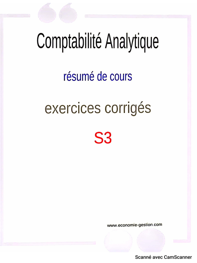 Résumé de Cours de Comptabilité Analytique. | PDF