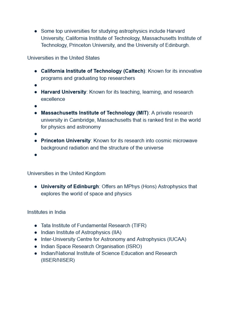 Universities To Study Astrophysics | PDF