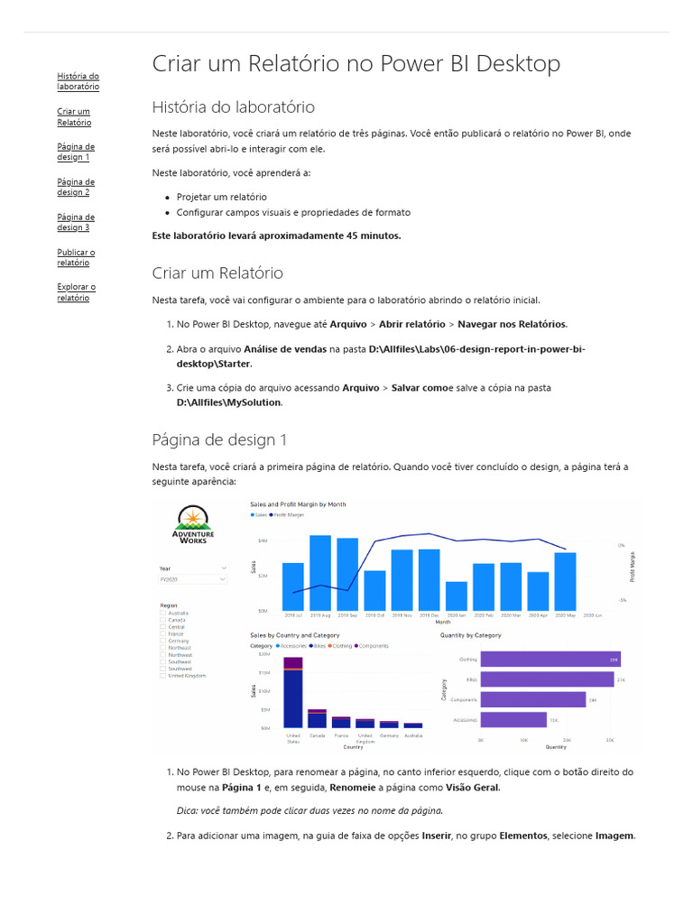 06 Criar Um Relatório No Power BI Desktop PT-BR | PDF | Janela (informática) | Sistema visual