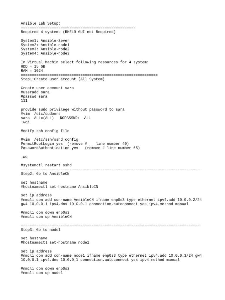 Ansible Lab Setup Guide | PDF | Internet | Sudo