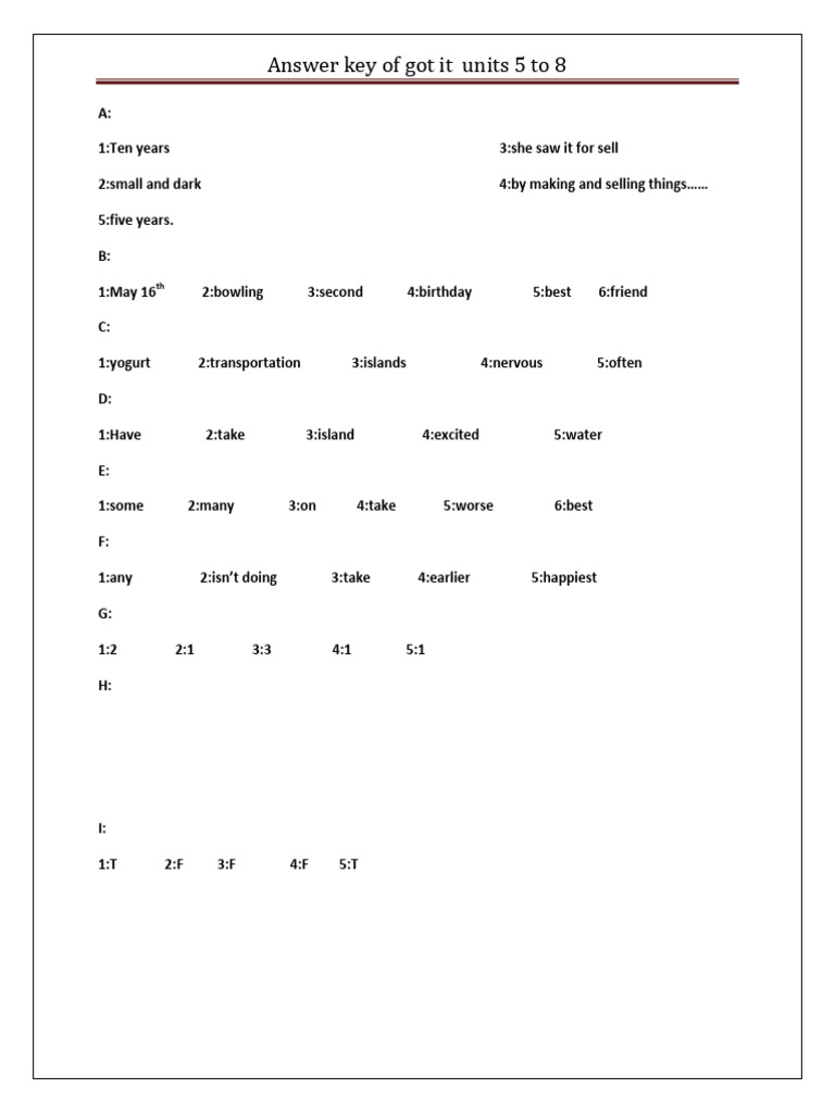 Got It Workbook Units 5-8 Answers | PDF