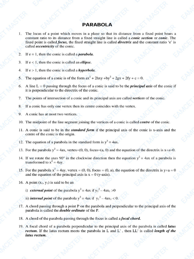 Parabola Notes | PDF