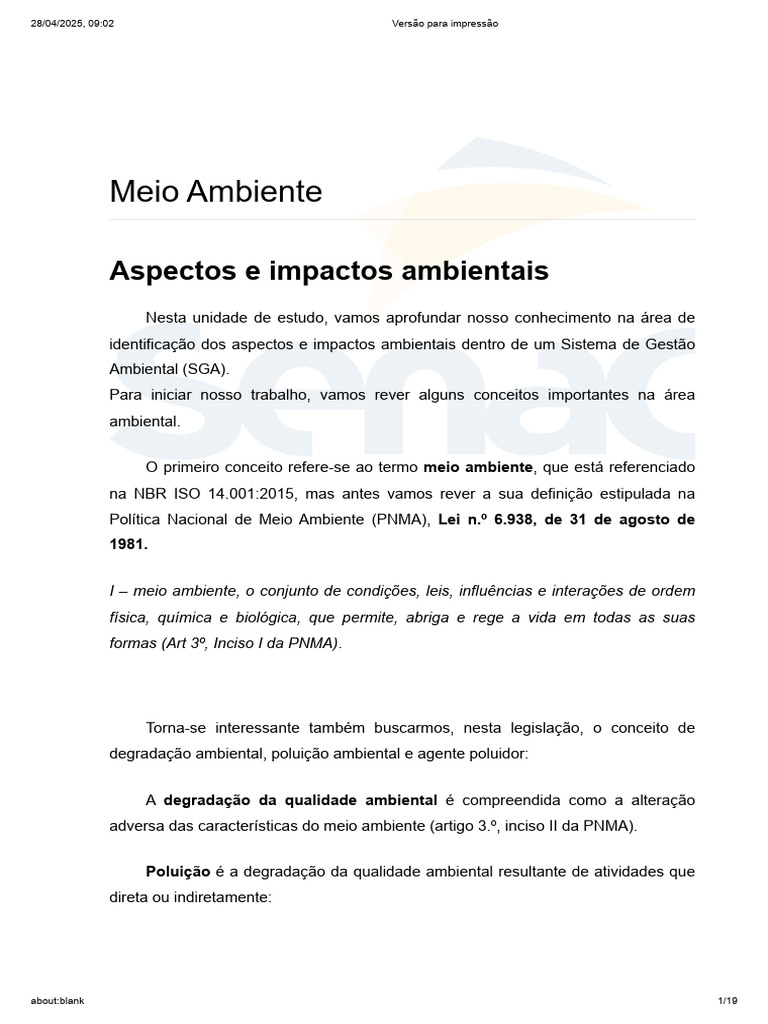 Aspectos e Impactos Ambientais | PDF | Desperdício | Ambiente natural
