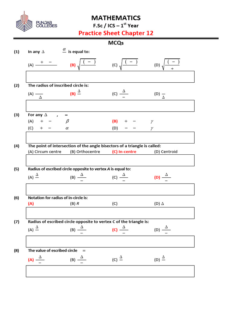 Math Practice Sheet P 1 Ch.12 1 | PDF | Trigonometric Functions | Triangle