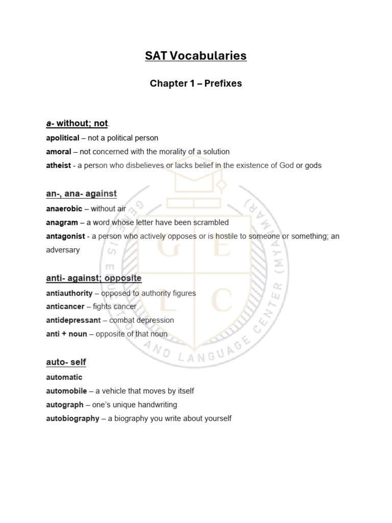 SAT Prefixes and Roots Overview | PDF
