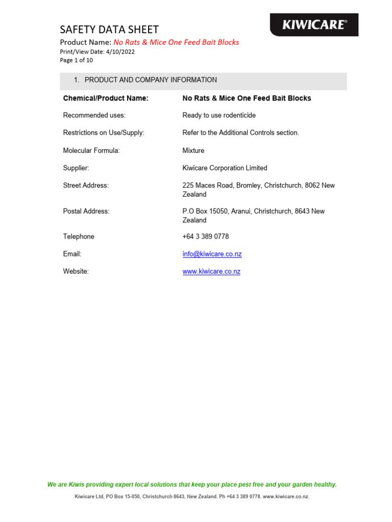 Kiwicare No Rats & Mice Bait Blocks | PDF | Dangerous Goods ...