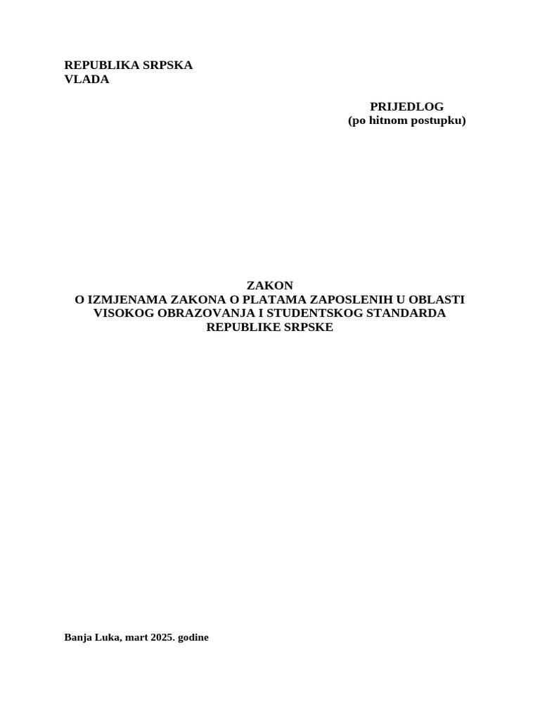 PR Zak o Izmj Zak o Platama U Visokom Obrazovanju HP | PDF