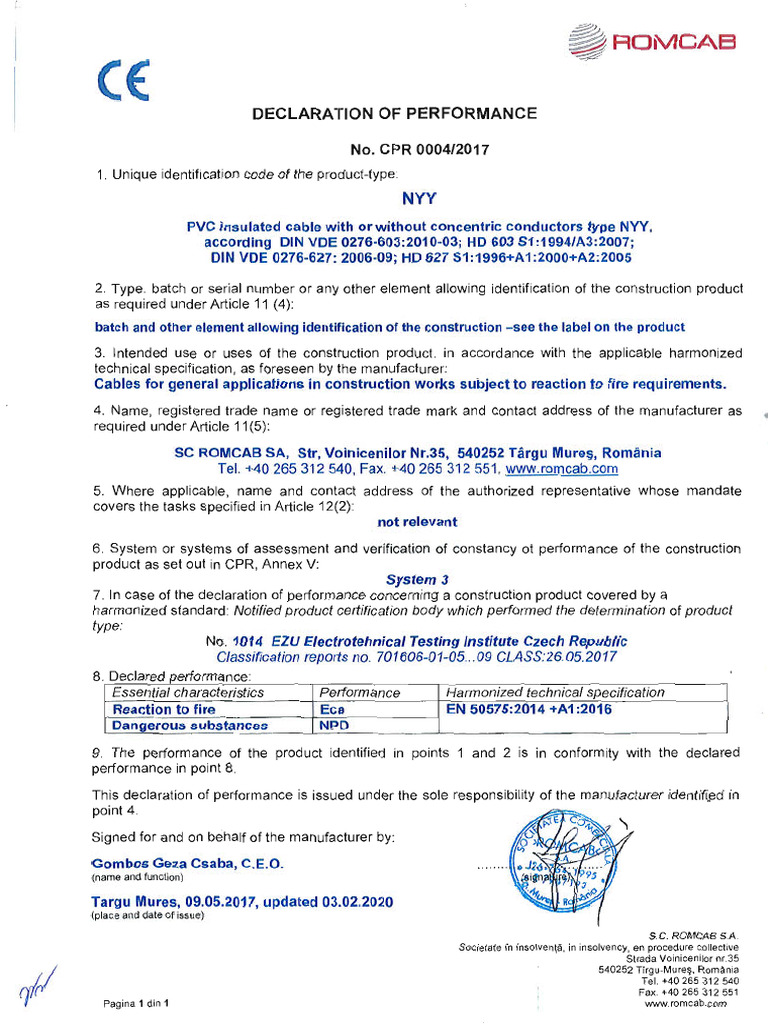 ROMCAB DoP CPR 0004 2017 NYY en | PDF