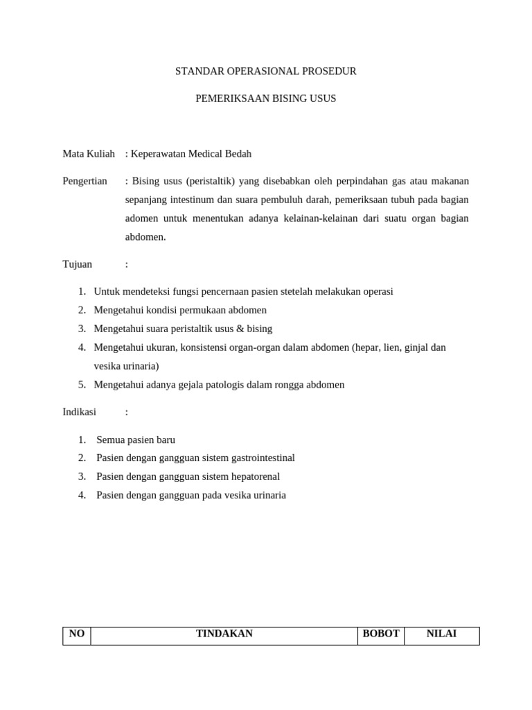 Prosedur Pemeriksaan Bising Usus | PDF