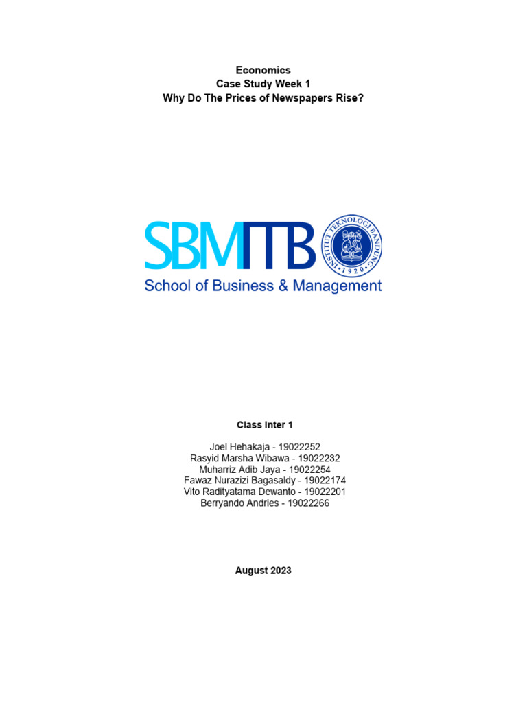 (Economics) Study Case Week 1 | PDF | Supply And Demand | Supply (Economics)