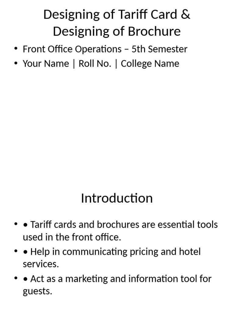Designing of Tariff Card and Brochure | PDF