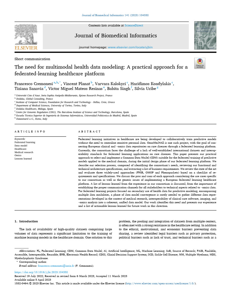 The Need For Multimodal Health Data Modeling A Practi 2023 Journal of ...