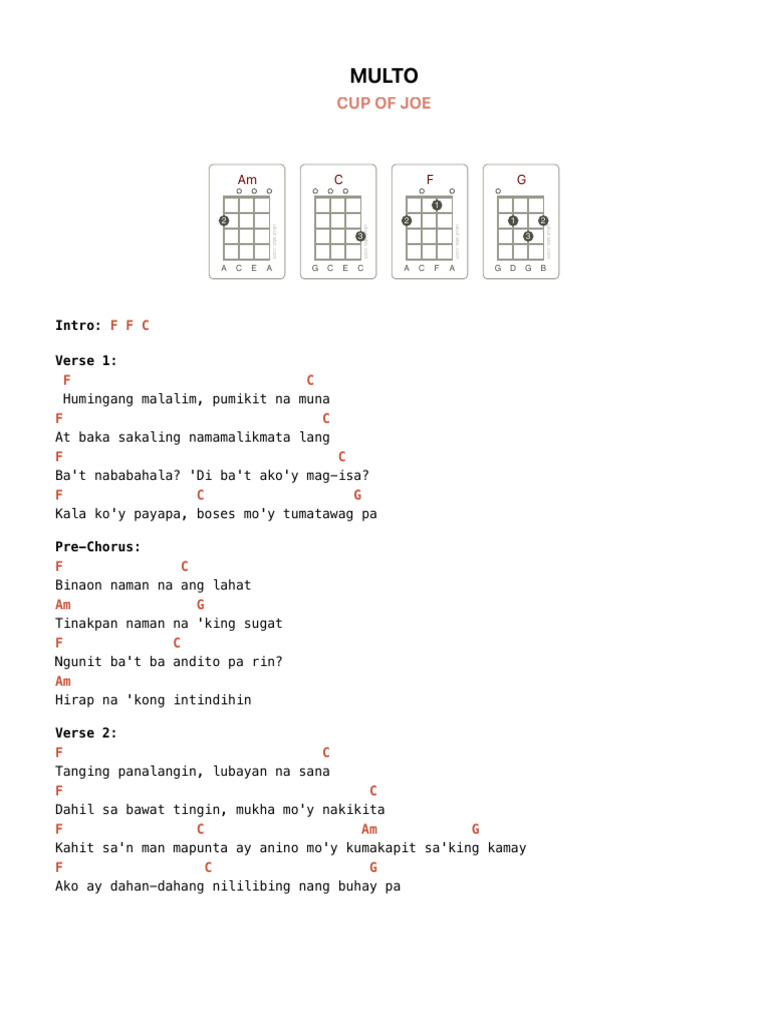 "MULTO" Ukulele Tabs by Cup of Joe On UkuTabs | PDF