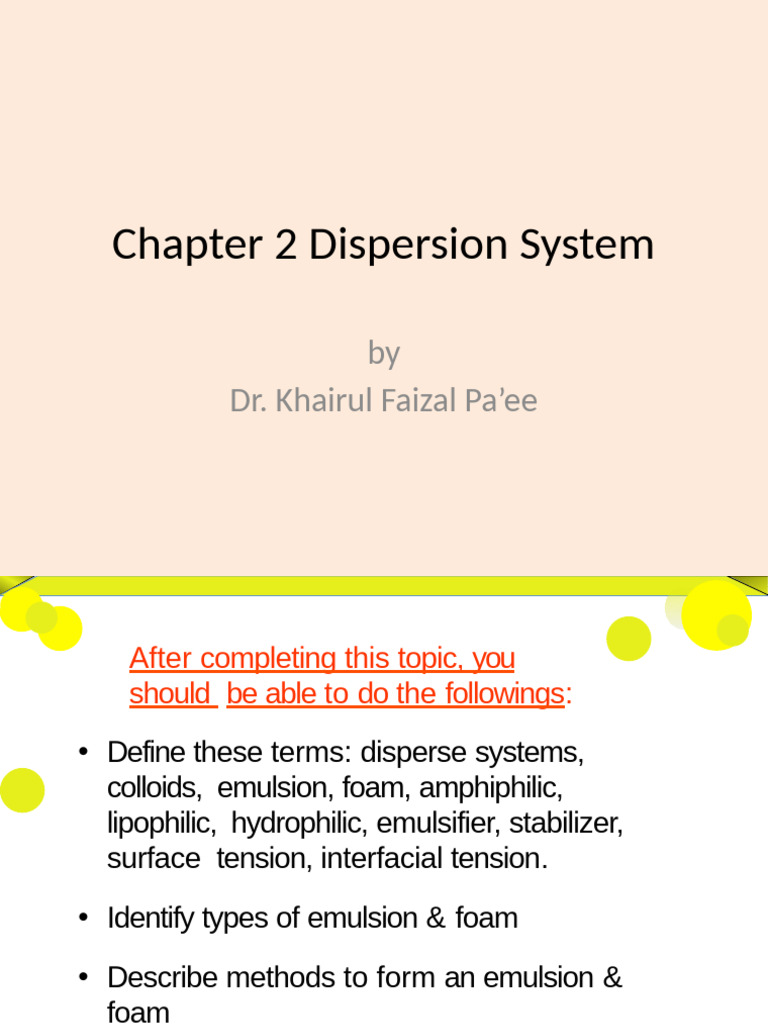 Chapter 2 Dispersion System | PDF | Emulsion | Colloid