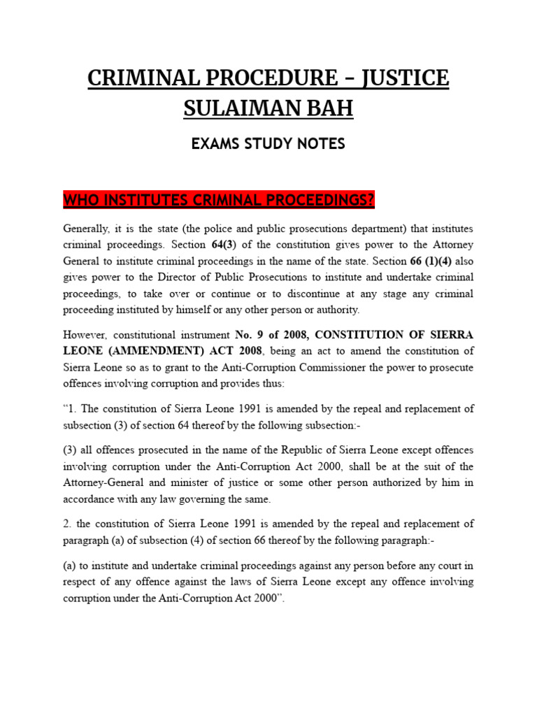 Justice Bah - Criminal Procedure Exams Notes | PDF | Indictment ...