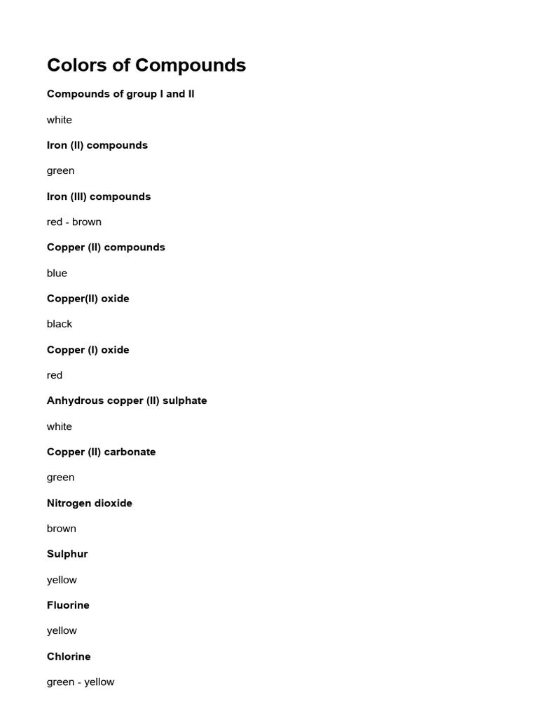 Colors of Compounds | PDF