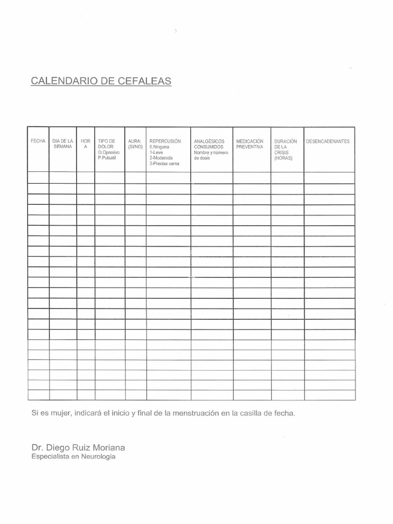 Calendario Cefaleas | PDF