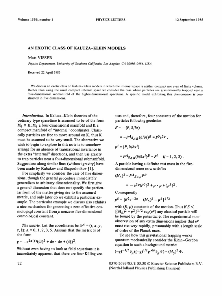 Visser - 1985 - An Exotic Class of Kaluza-Klein Models | PDF ...