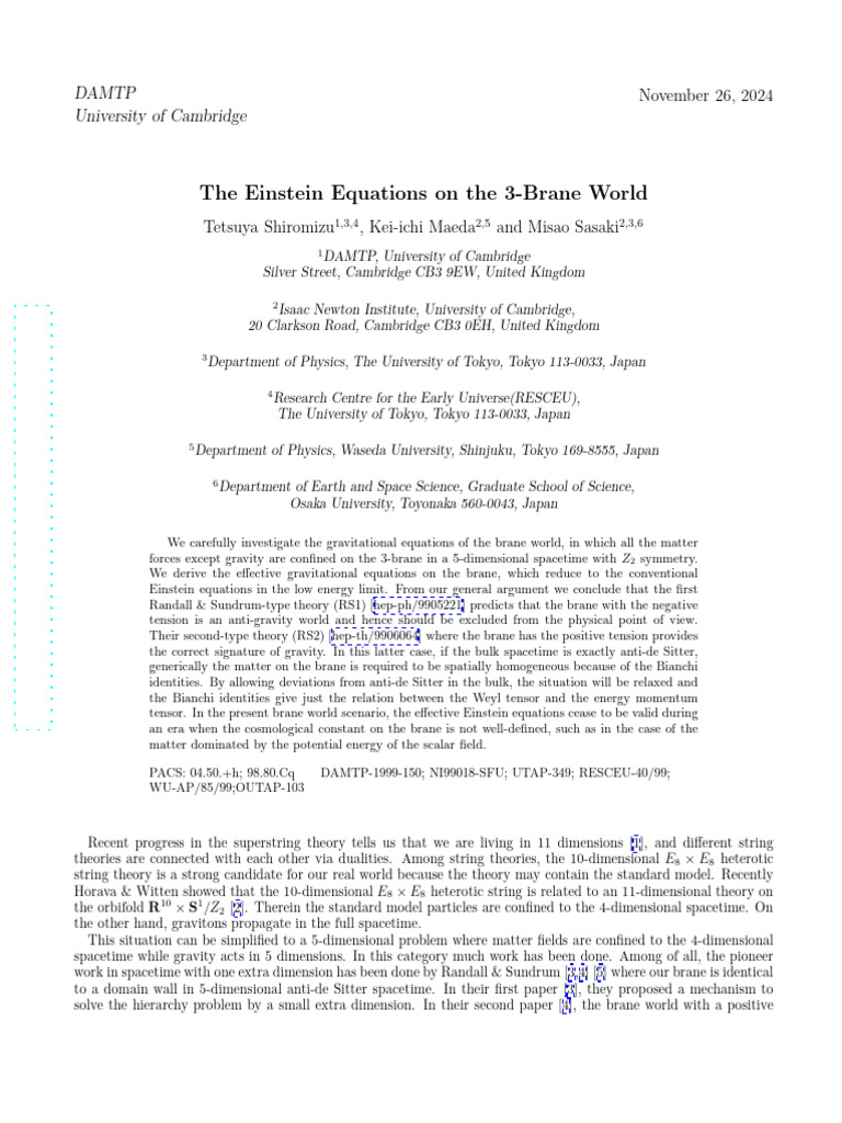 Shiromizu 等 - 2000 - The Einstein Equations on the 3-Brane World | PDF ...