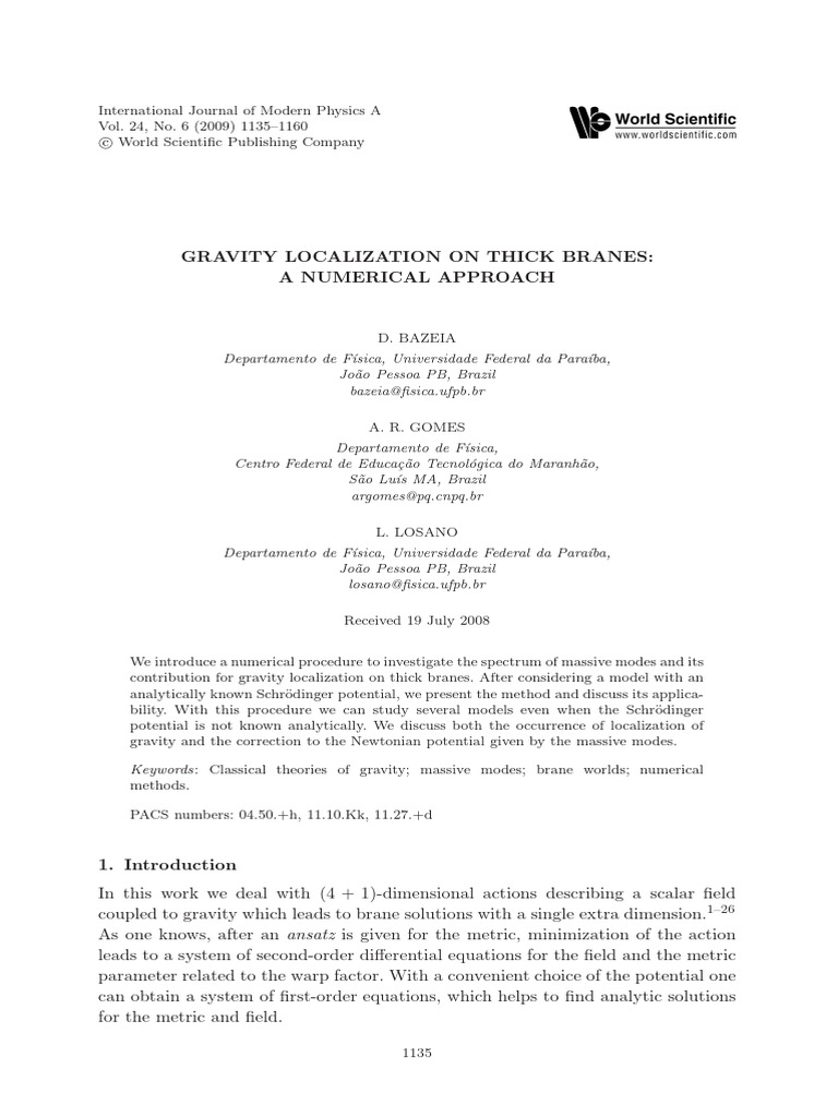 Bazeia 等 - 2009 - Gravity Localization on Thick Branes a Numerical Approach | PDF | Schrödinger ...