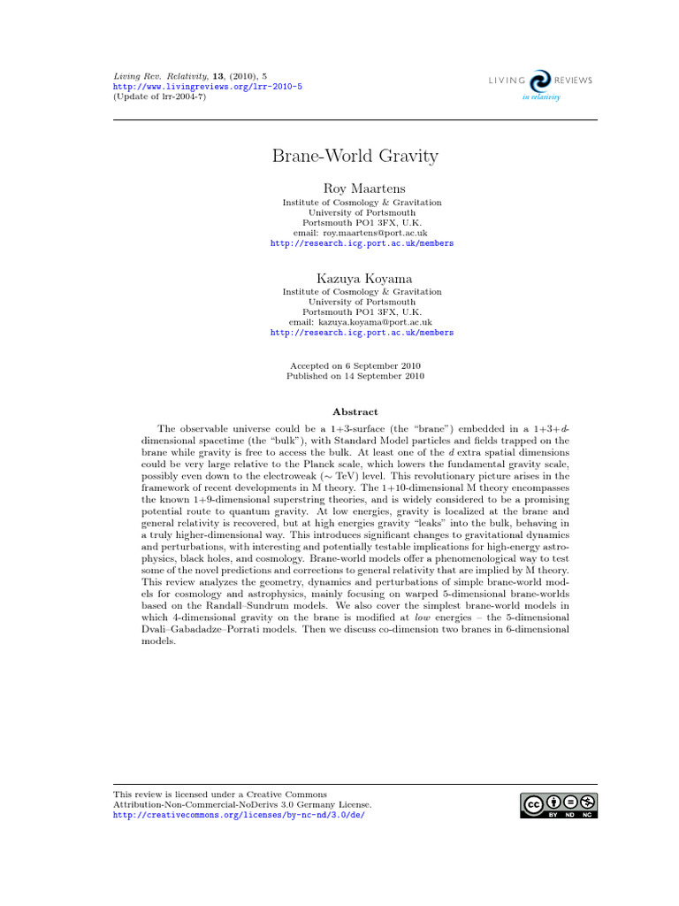 Maartens和Koyama - Brane-World Gravity | PDF | Quantum Gravity | String Theory