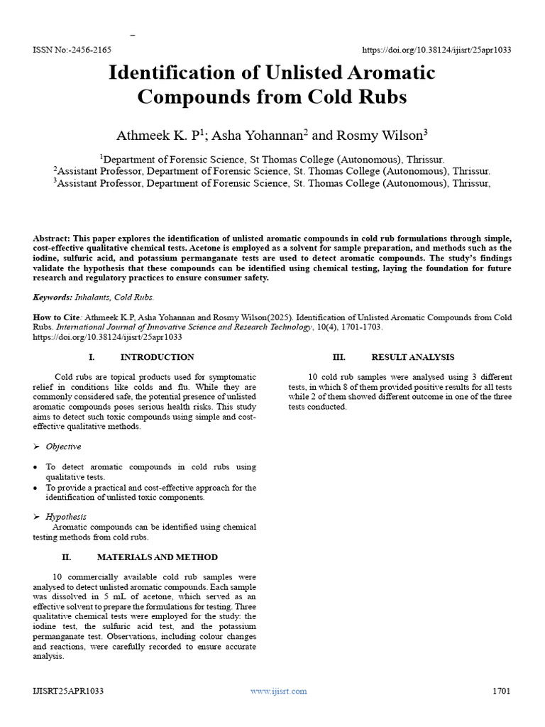 Identification of Unlisted Aromatic Compounds from Cold Rubs | PDF ...