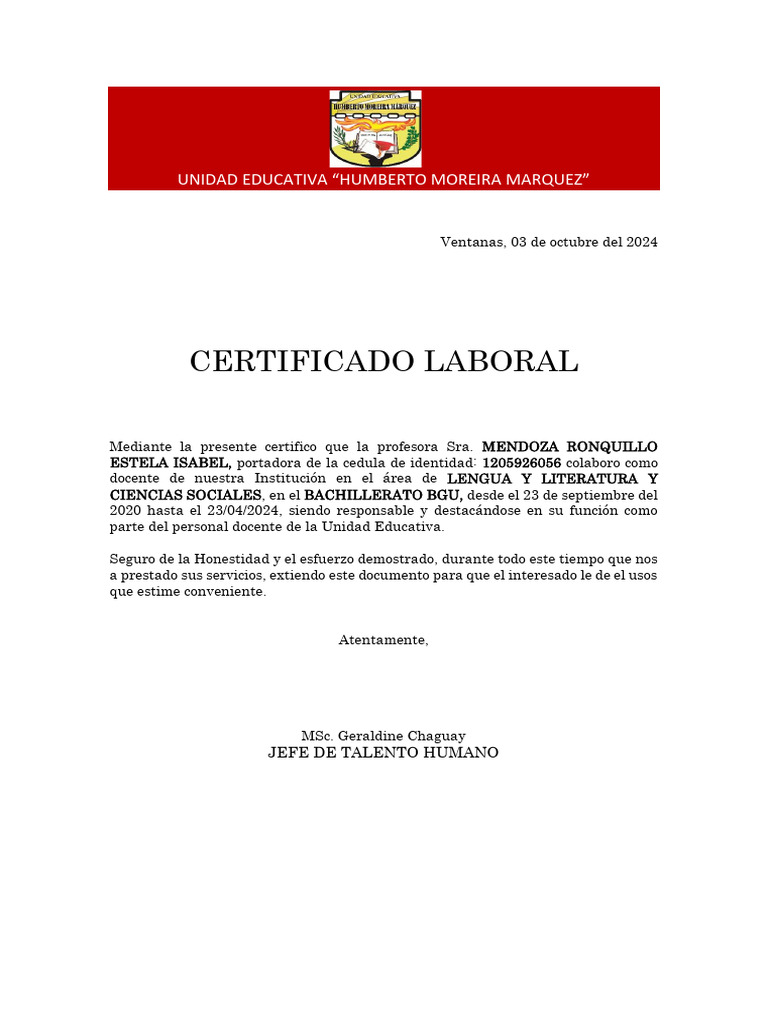 Certificado Laboral | PDF