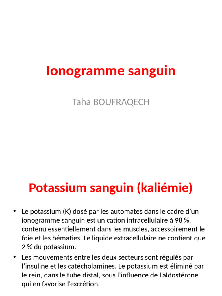 Analyse de l'Ionogramme Sanguin | PDF | Spécialités médicales