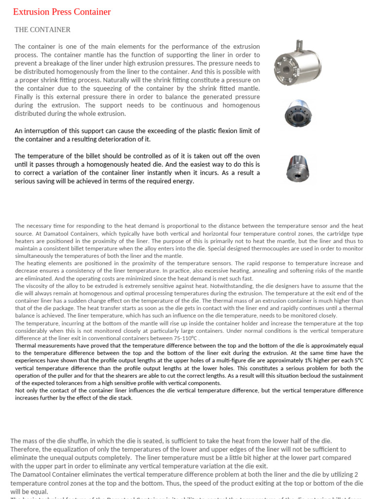 Extrusion Press Container Overview | PDF | Extrusion | Thermocouple