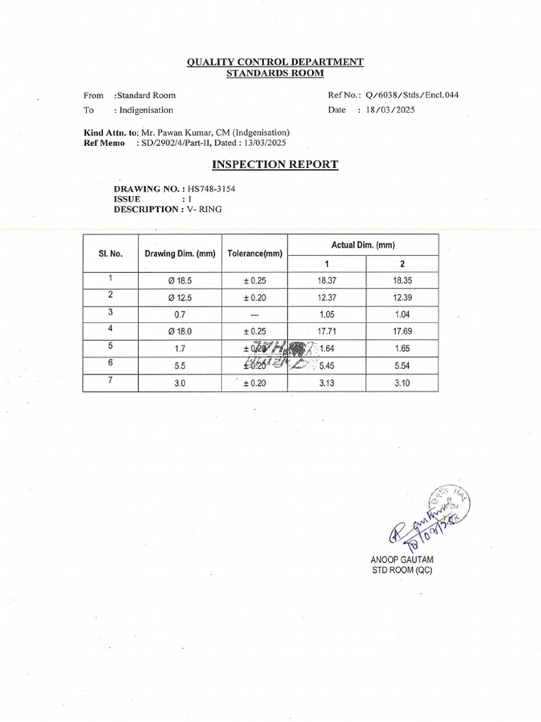Dimension Report - V Ring | PDF