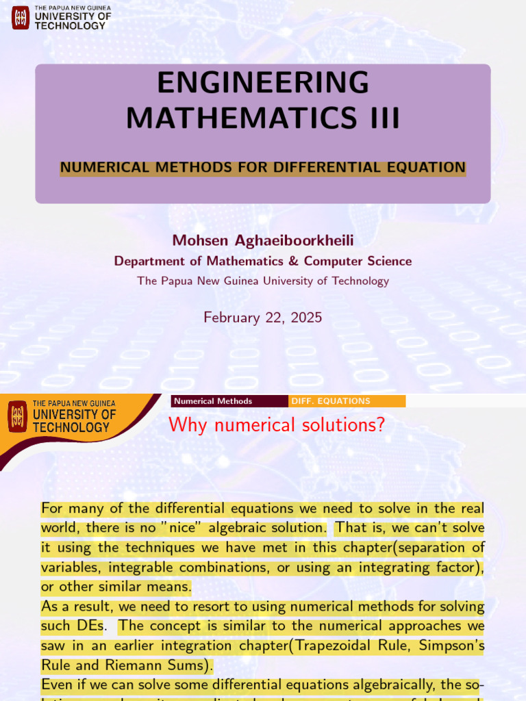 Numerical Methods Differential Equation Pdf Integral Equations