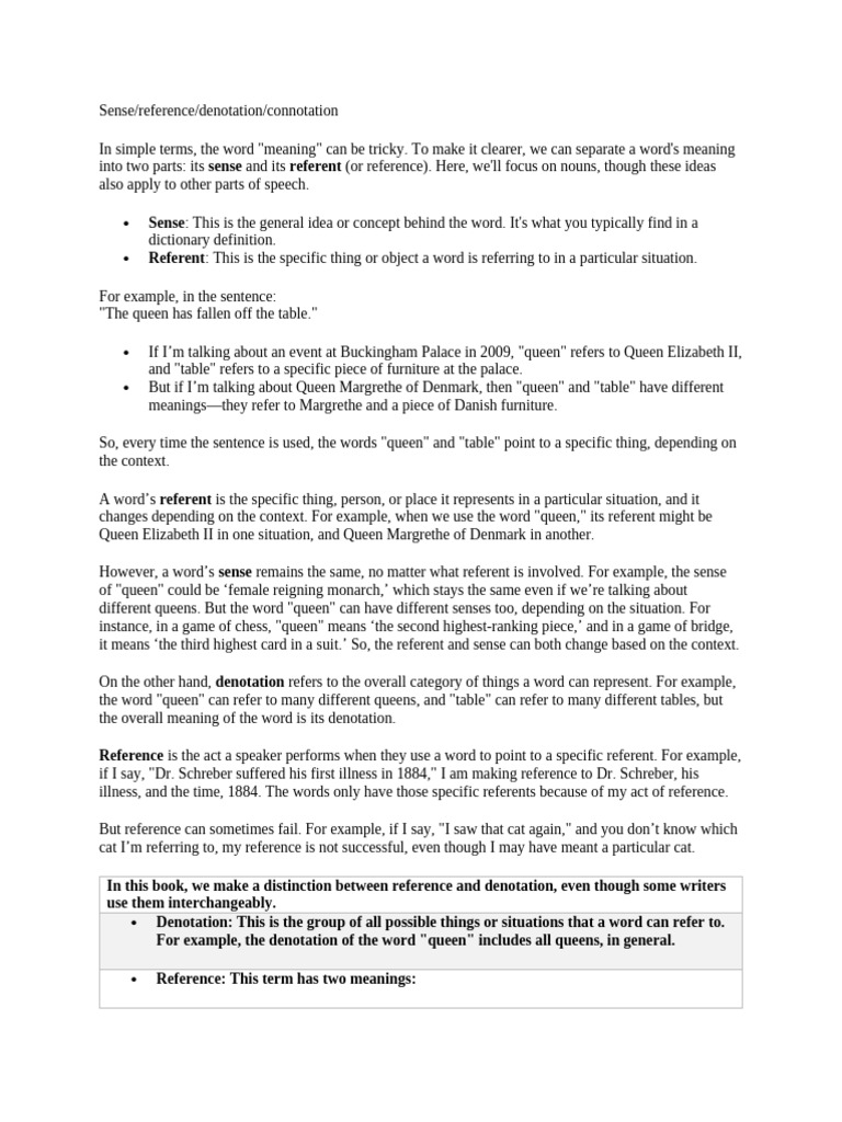 Sense Reference de Notation Connotation | PDF | Word | Semantics