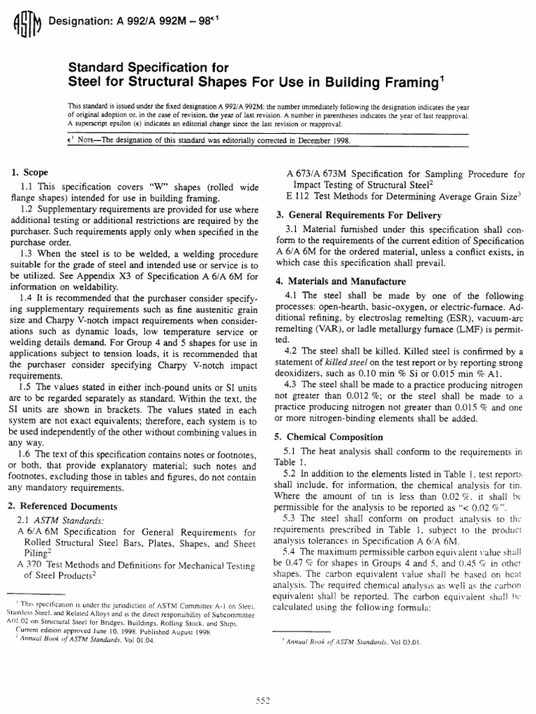 Astm A 992 - A 992M-98 | PDF
