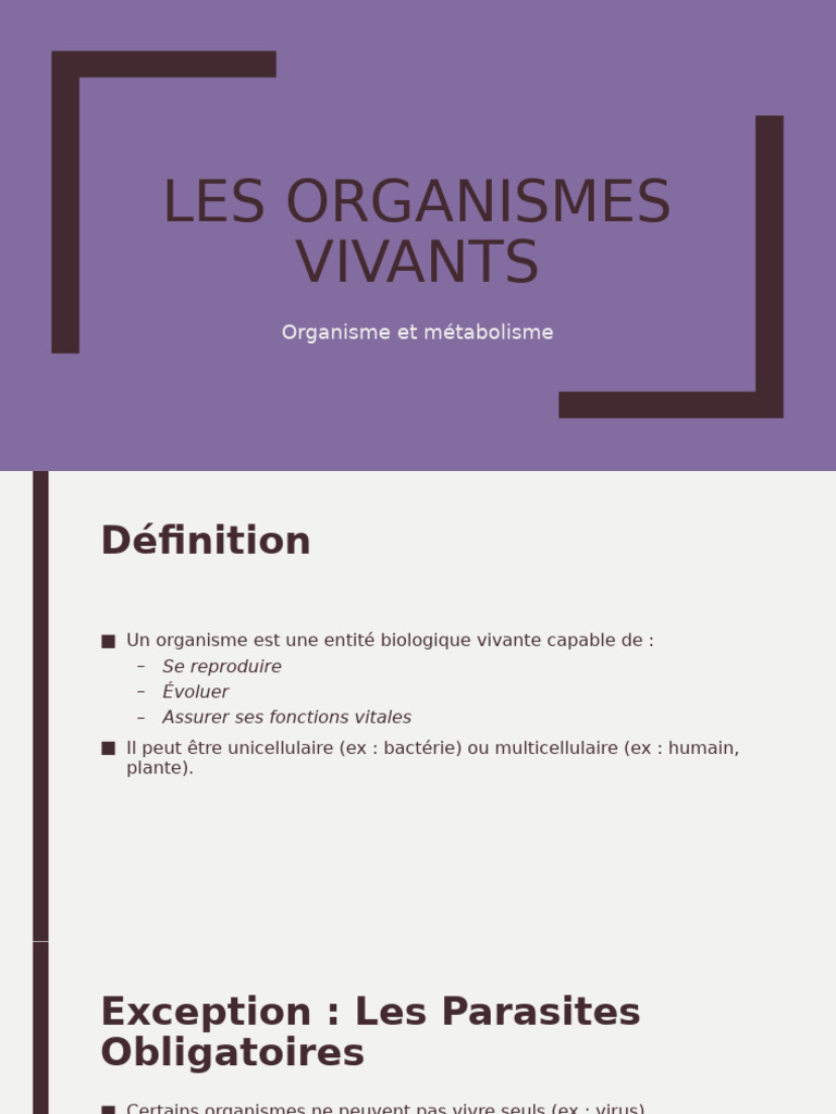 Les Organismes Vivants | PDF | Métabolisme | Cellule (Biologie)