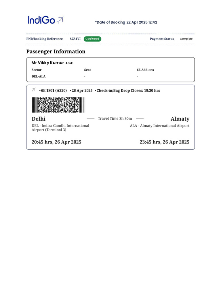Flight Booking Confirmation SZS1YI | PDF