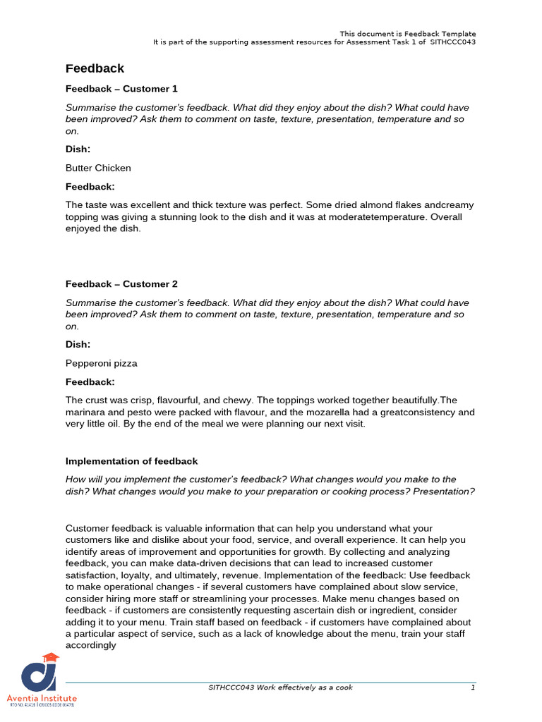 Feedback Template - Updated | PDF