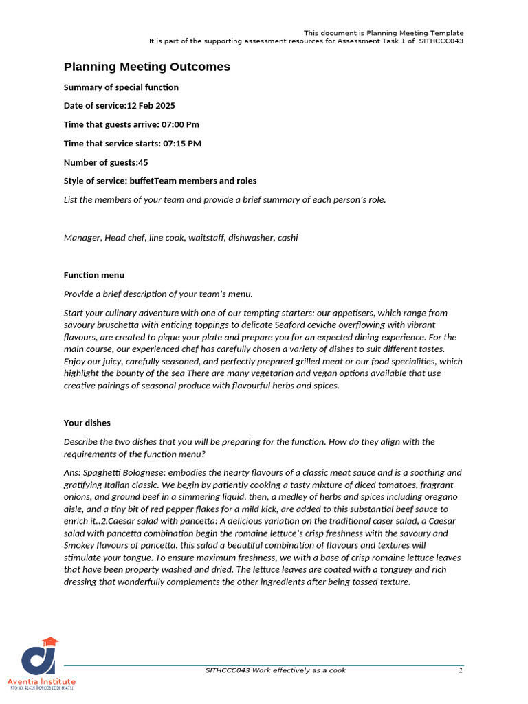 Planning Meeting Template - updated (1) | PDF | Sauce | Salad