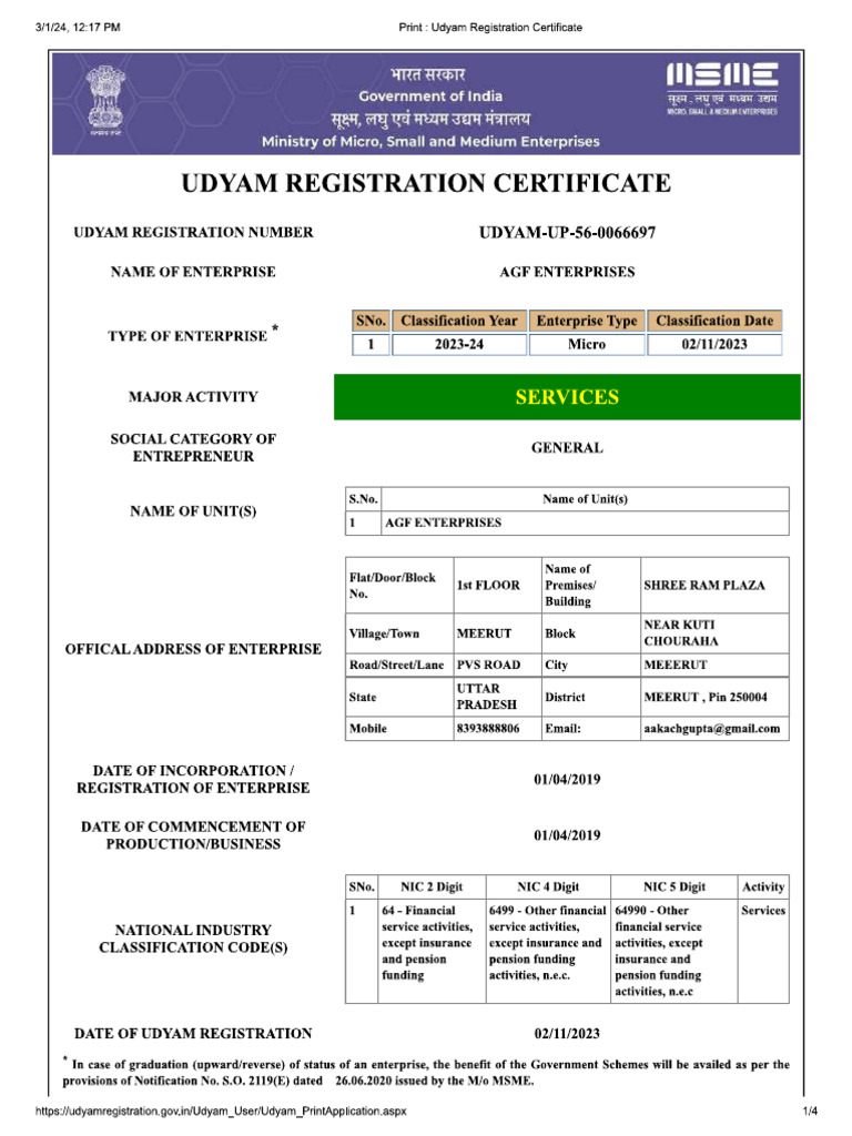 Msme Agf Enterprises | PDF