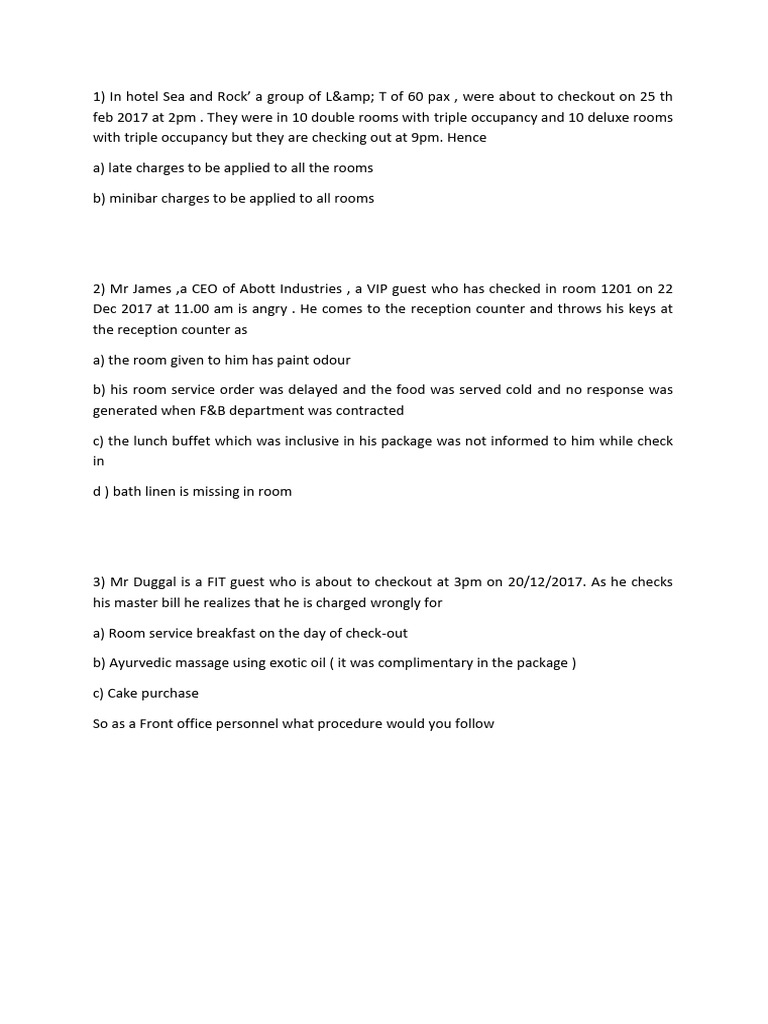 Hotel Checkout Issues and Guest Complaints | PDF
