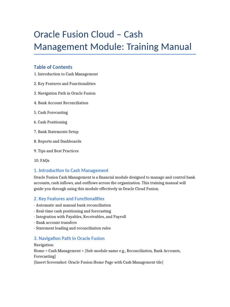 Oracle Fusion Cash Management Training | PDF